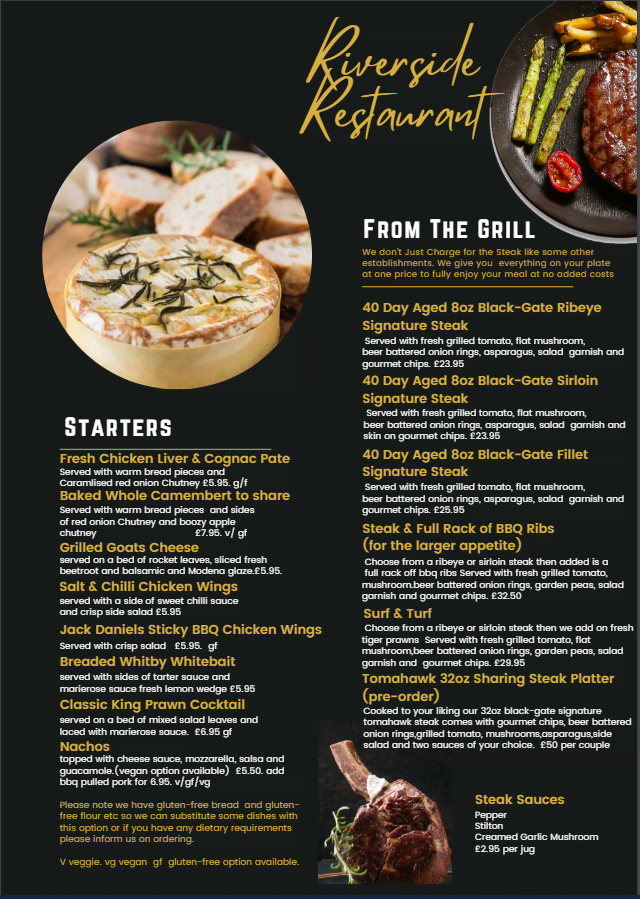 Traditional British menu | Riverside Restaurant | Scunthorpe